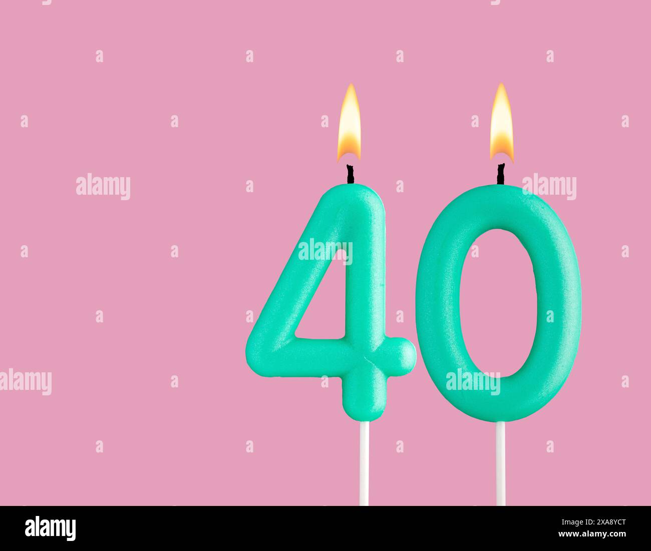 Green candle number 40 - Birthday card on pastel pink background Stock ...