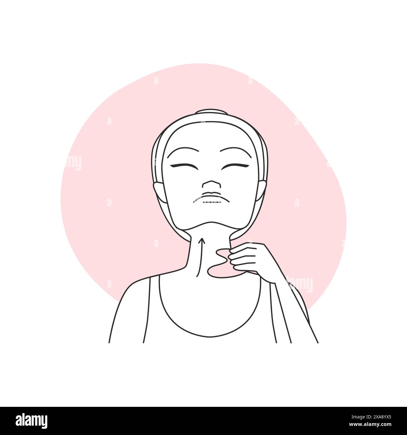Girl making neck massage along lines up with arrow, lymphatic massage ...