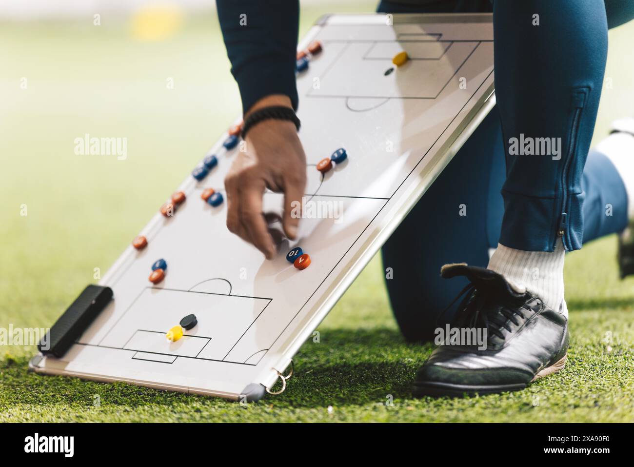 Football Coach Using Soccer Tactics Strategy Board. Coach explaining ...