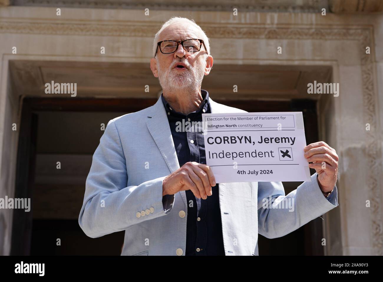 Former Labour Party leader Jeremy Corbyn poses outside Islington Town ...