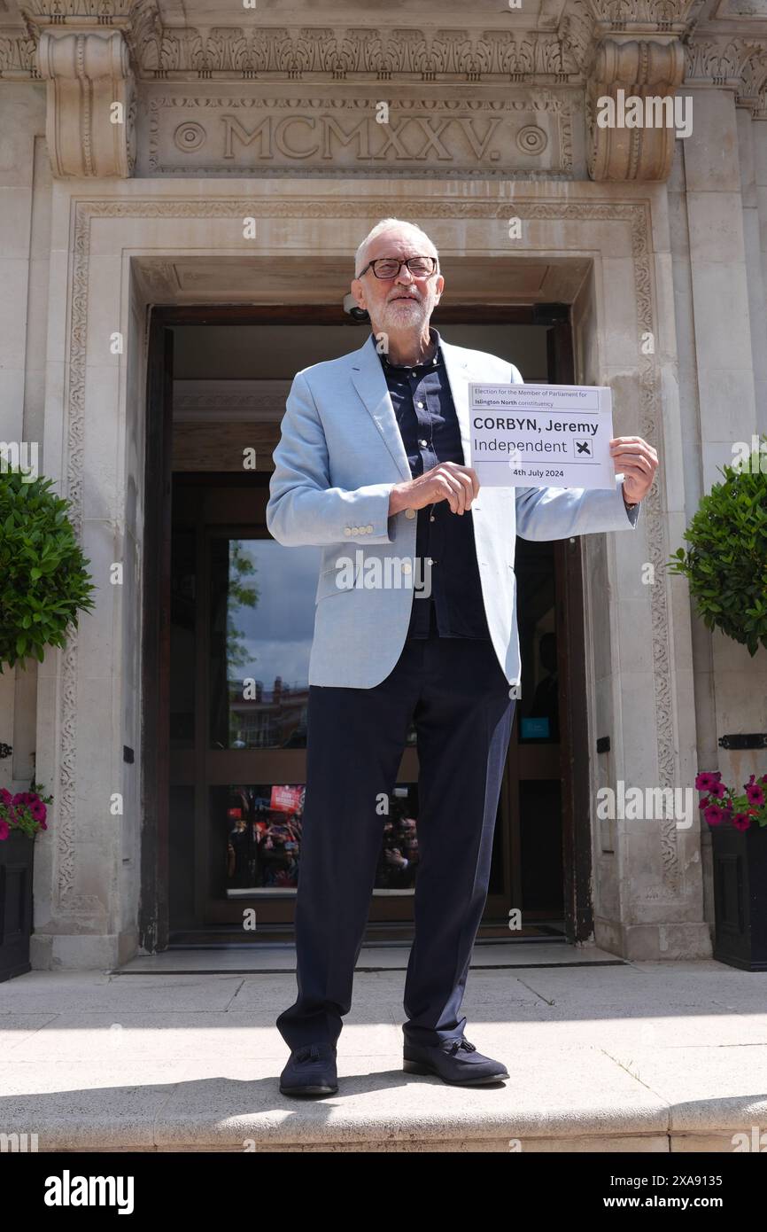 Former Labour Party leader Jeremy Corbyn poses outside Islington Town ...