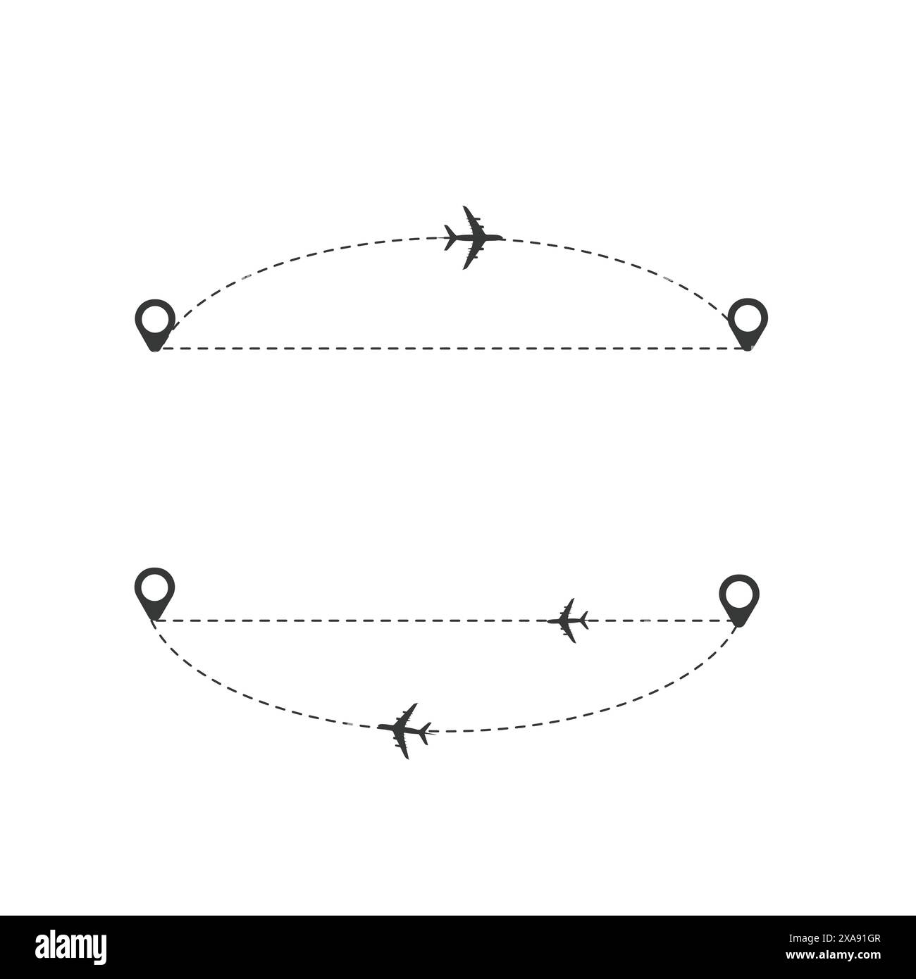 Set of dashed line airplane route with location icon flat design Stock ...