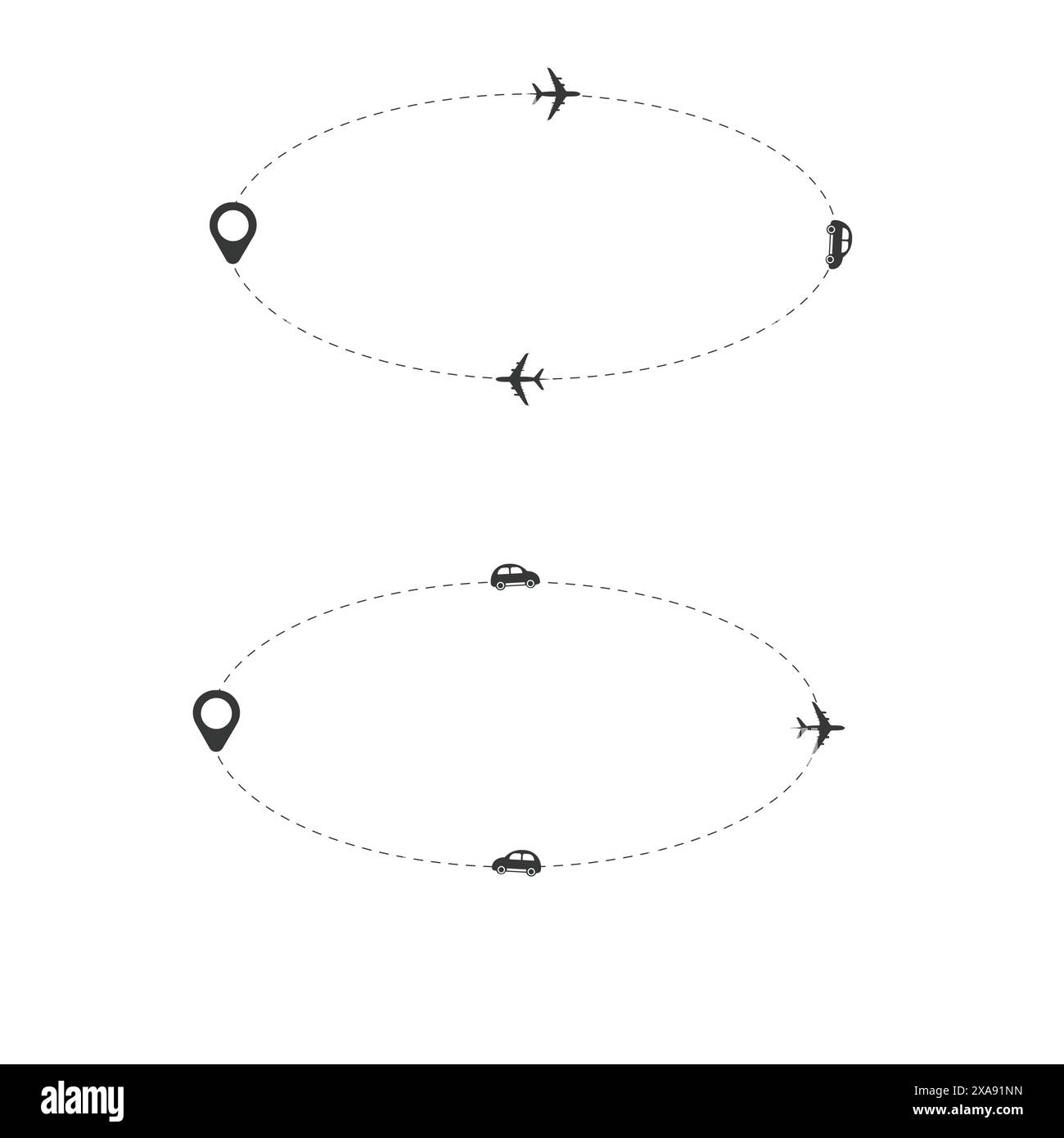 Set of dashed line airplane route with location icon flat design Stock ...