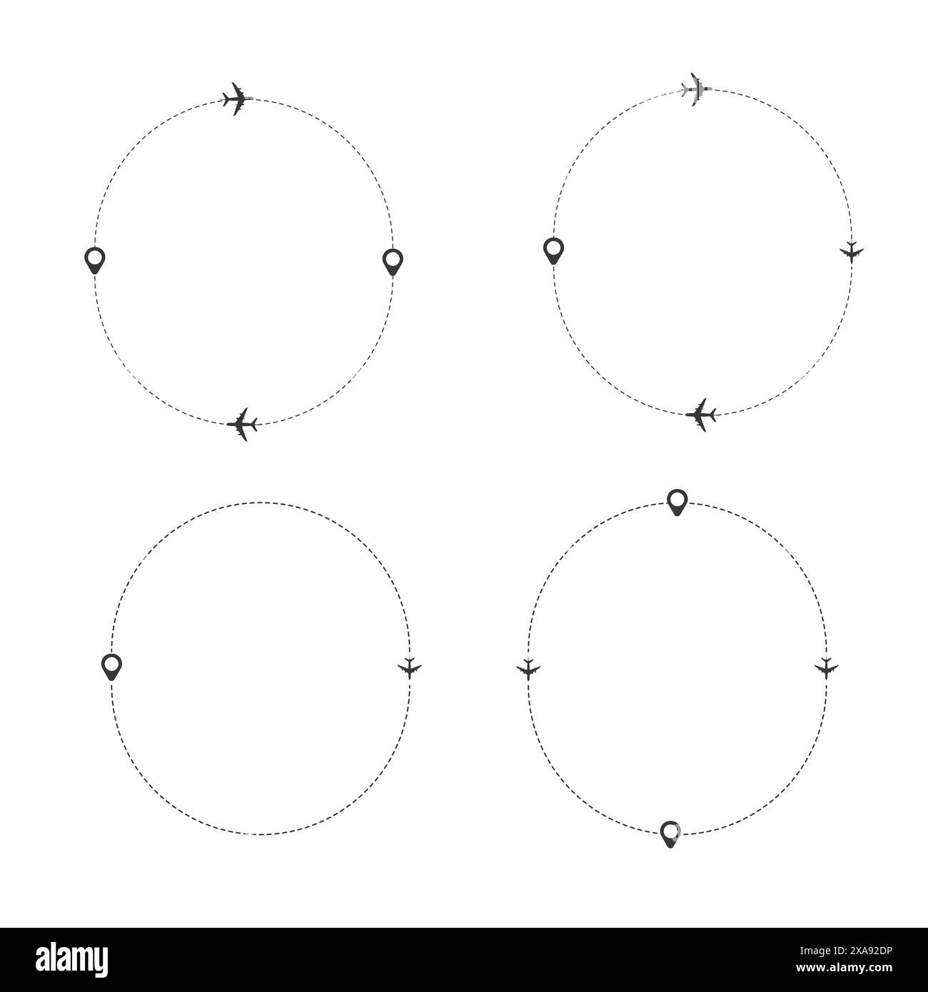 Set of dashed line airplane route with location icon flat design Stock ...