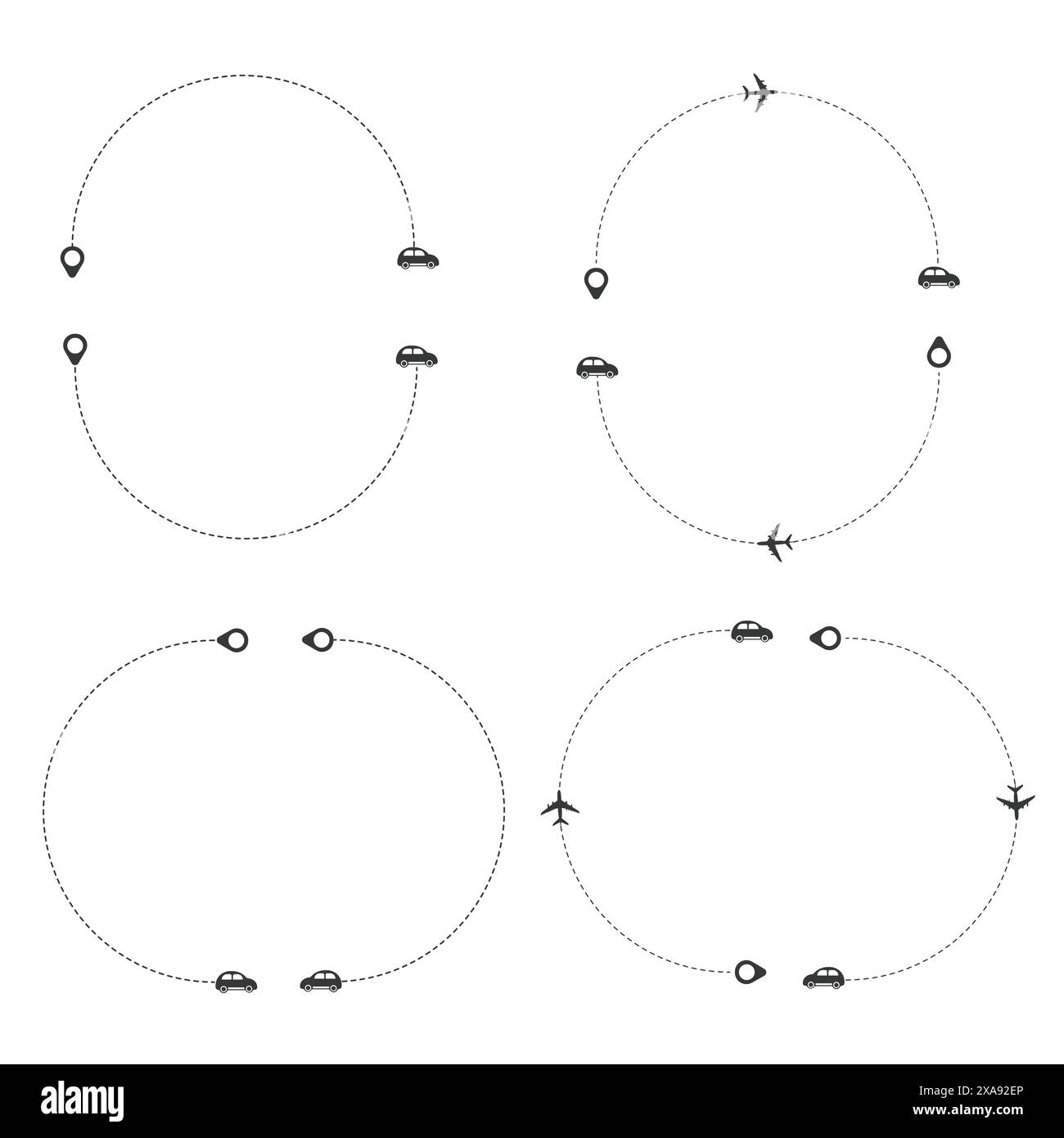 Set of dashed line airplane route with location icon flat design Stock ...