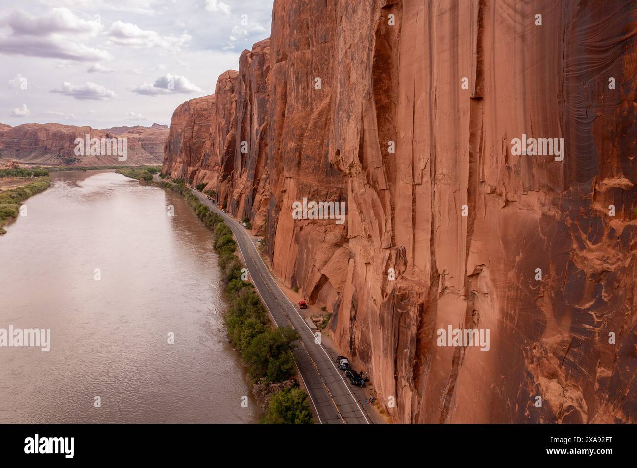 Aerial view of the Wingate Cliffs along Hwy 279 along the Colorado ...