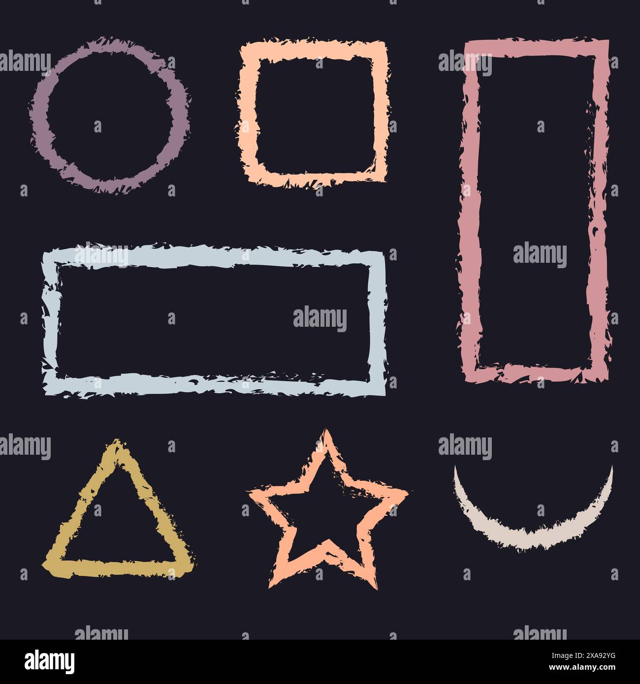 Rough grunge ink frame of different geometric shapes. Design elements ...