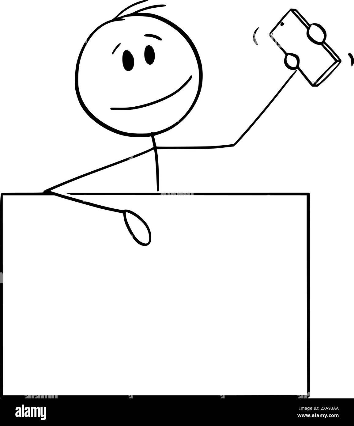 Person holding phone and empty sign, call us or contact us, vector ...