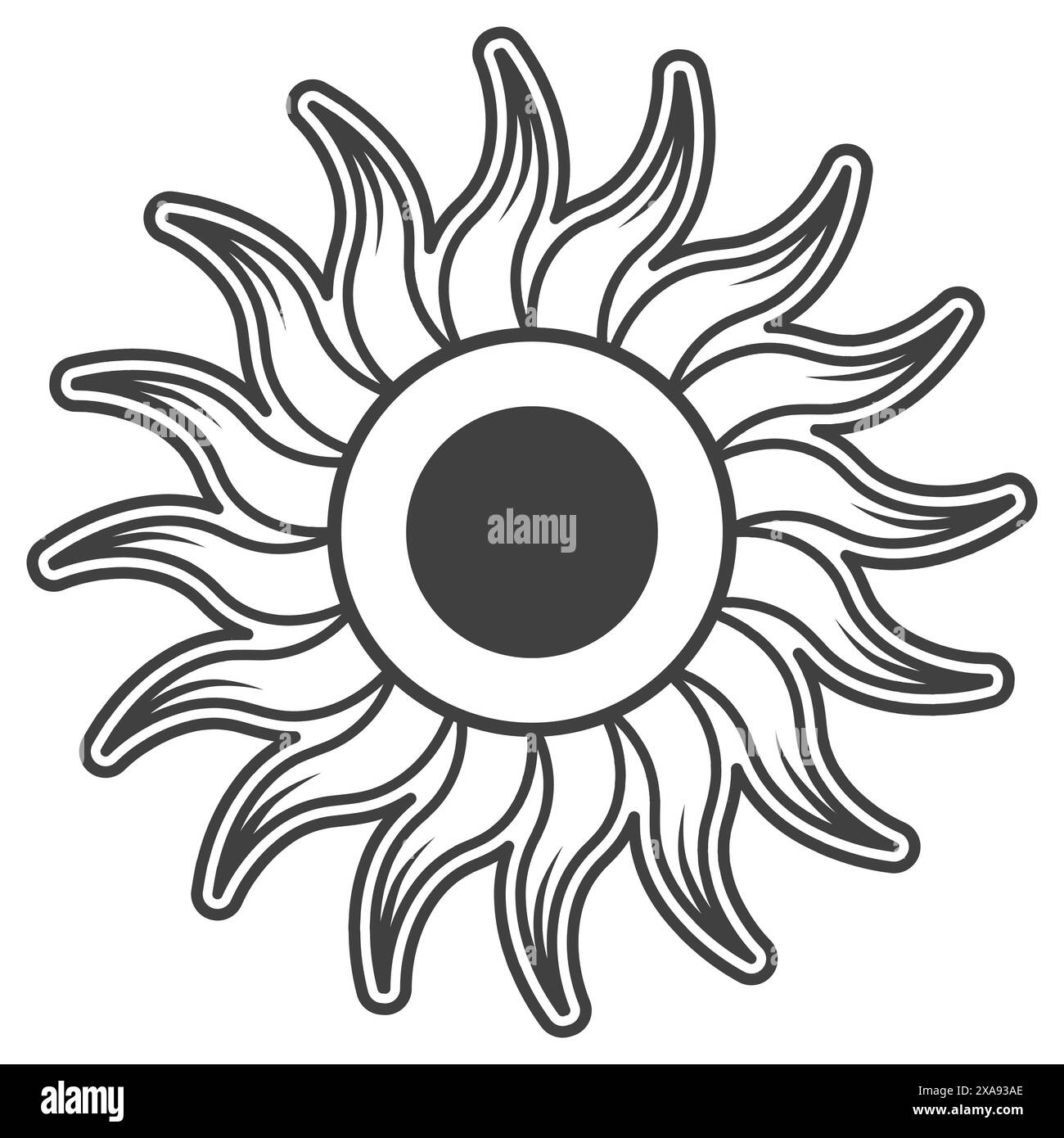 Tribal flaming sun illustration Design element Line vector Isolated on ...