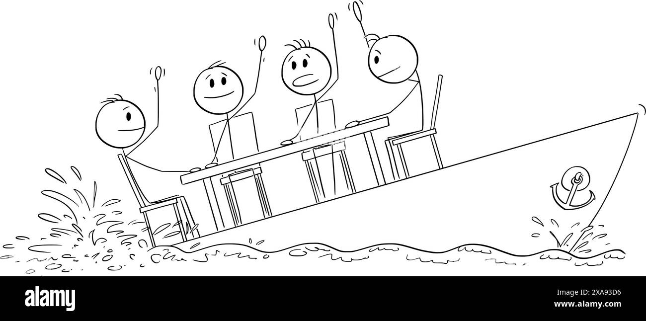 Boat is sinking and crew is discussing about problem solving, vector ...