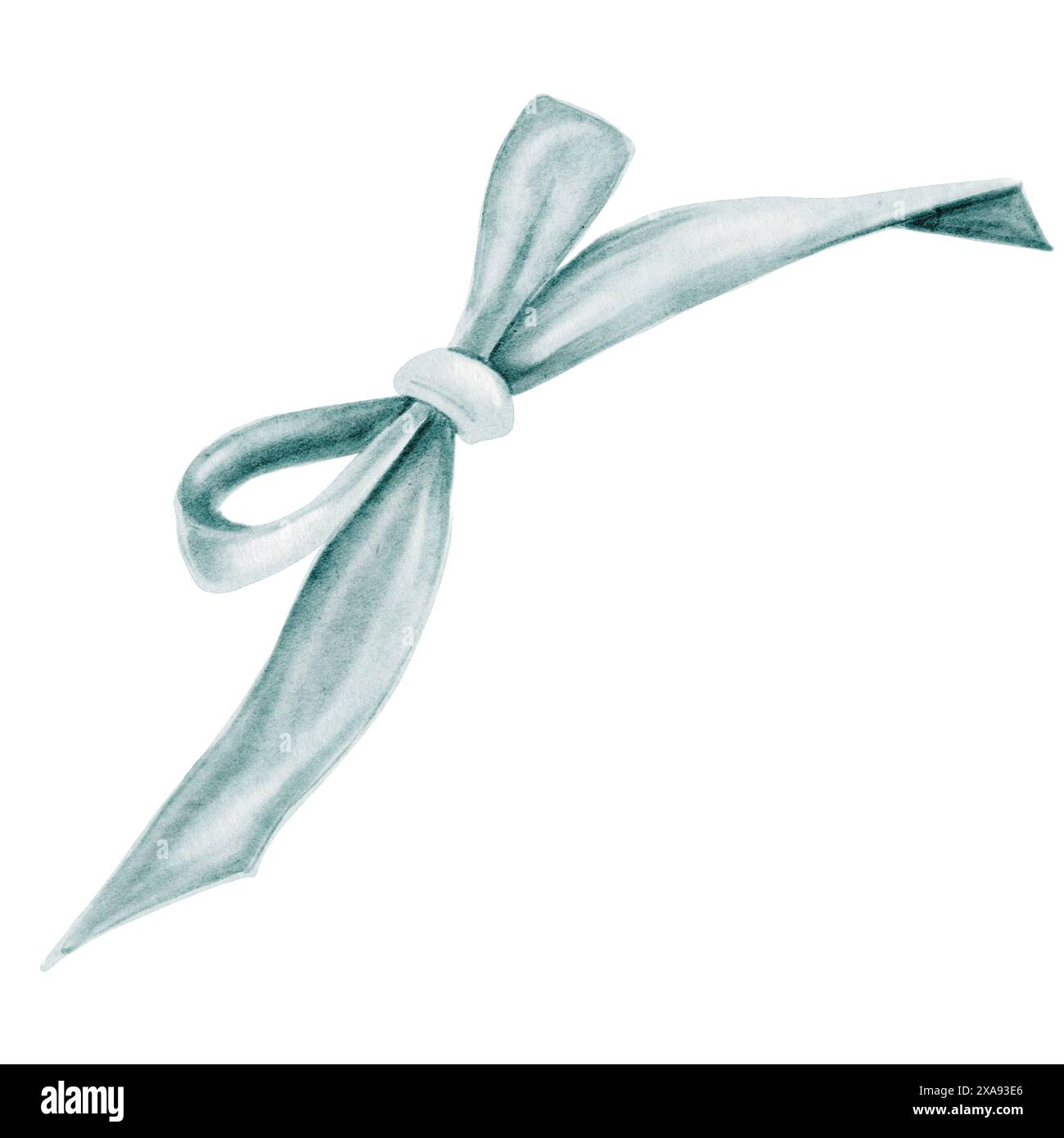 Blue watercolor elegant bow. Knotted thin ribbon in vintage style. For ...