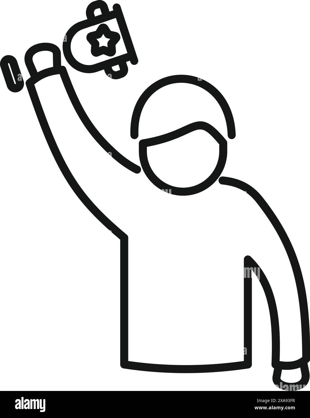 Simple, bold line icon of an athlete raising a trophy in victory Stock ...
