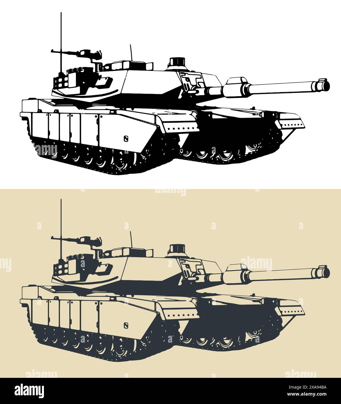 Stylized vector illustrations of a M1 Abrams tank Stock Vector Image ...