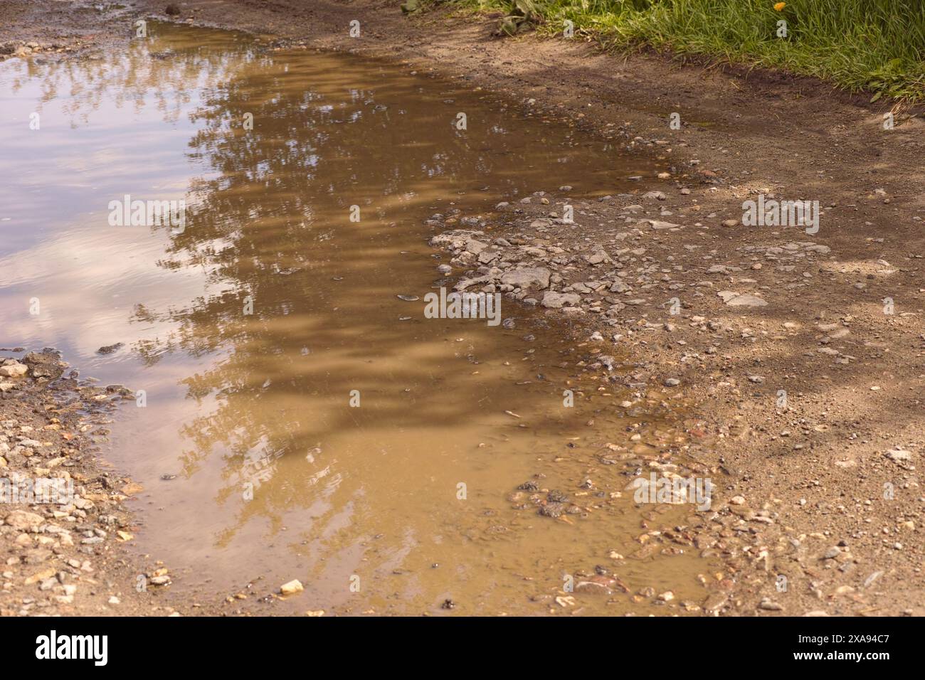 A large muddy puddle in a dirt road Stock Photo - Alamy
