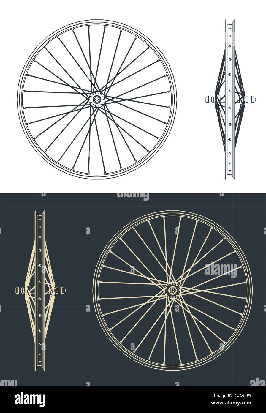 Stylized vector illustration of blueprints of bicycle rim Stock Vector ...