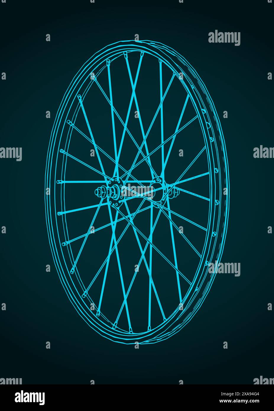 Stylized vector illustration of isometric blueprint of bicycle rim ...