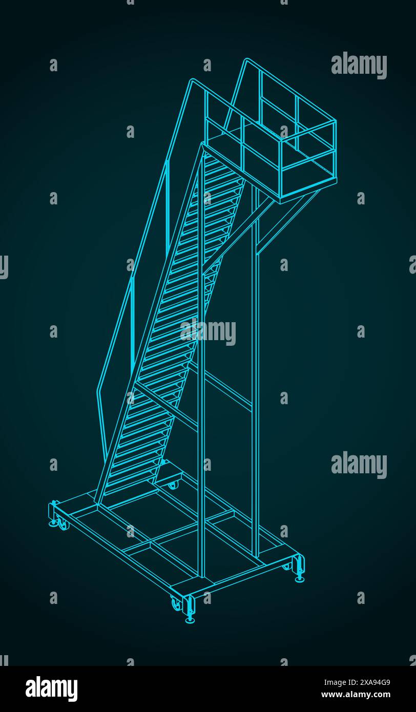 Stylized vector illustration of isometric blueprint of a mobile work ...