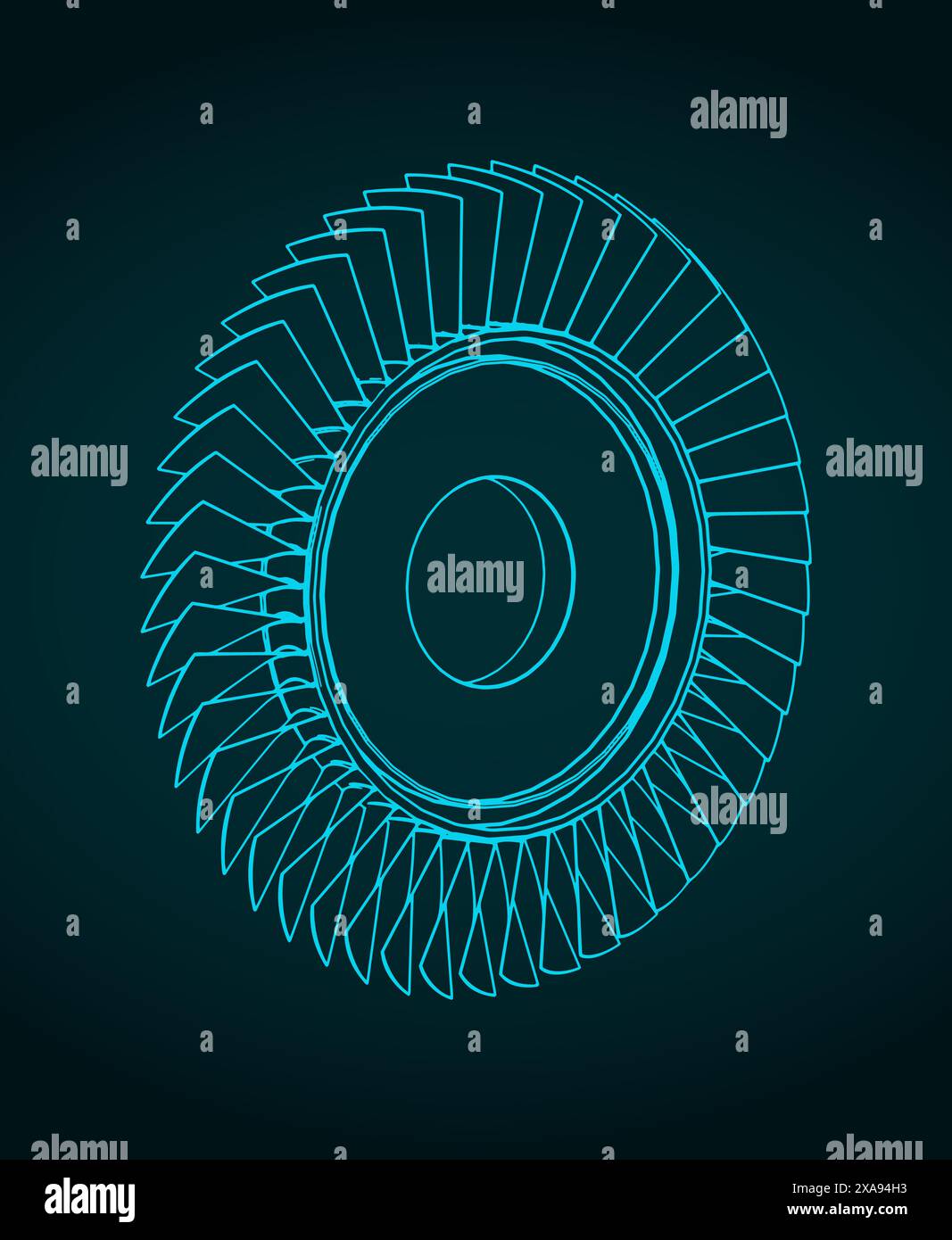 Stylized vector illustration of isometric blueprint of engine compressor blisk Stock Vector ...