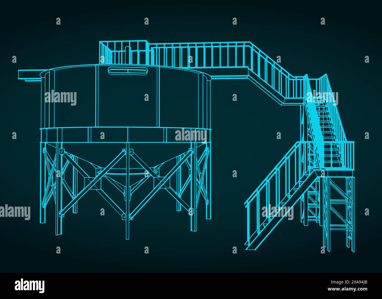 Stylized vector illustration of blueprint of mining thickener tank ...