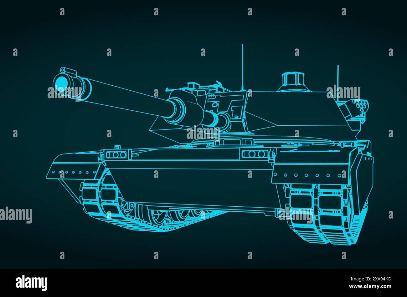 Stylized vector illustrations of blueprint of a M1 Abrams tank Stock ...