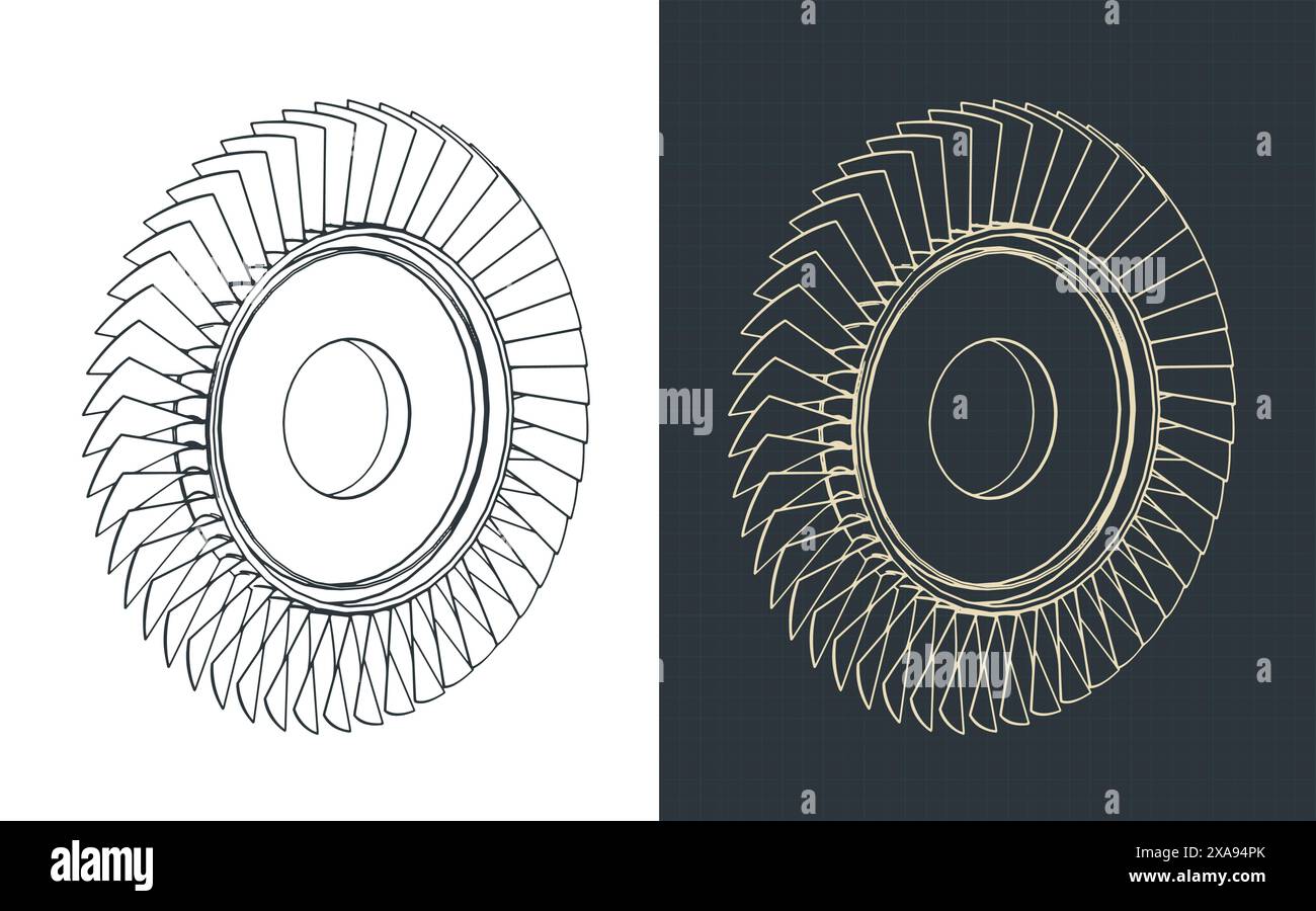 Stylized vector illustrations of isometric blueprints of engine ...