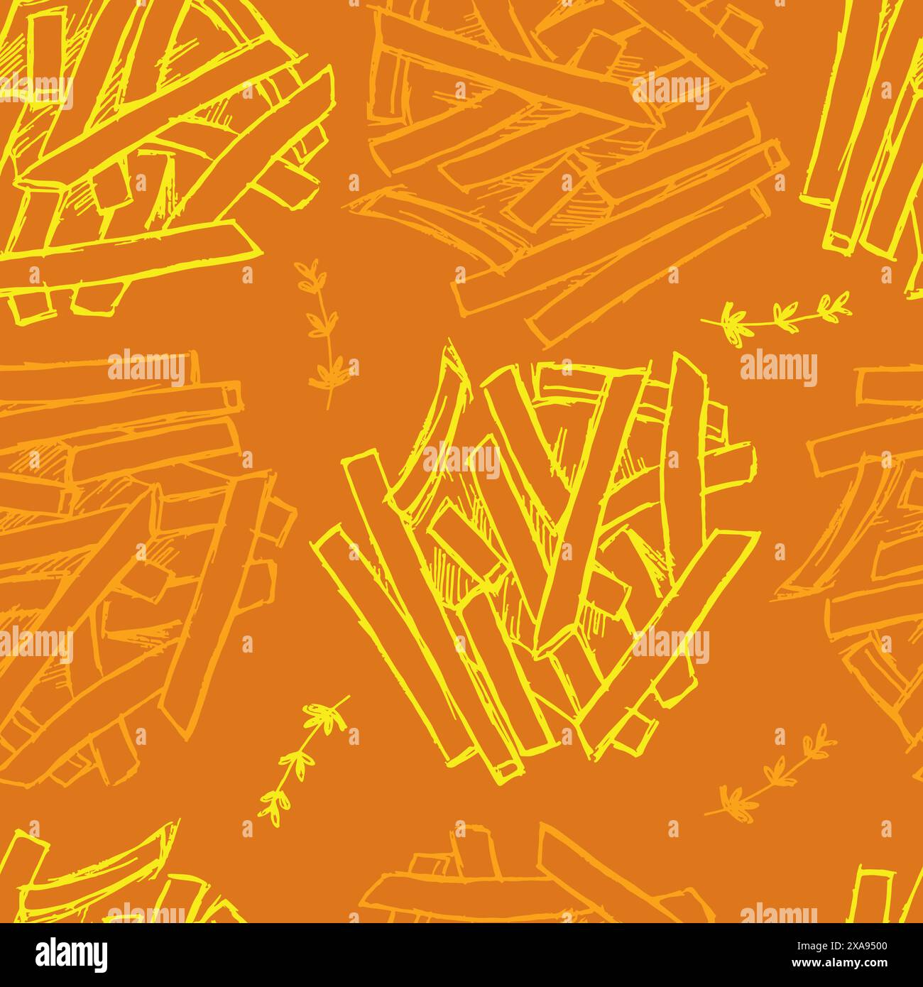 Vector hand drawn simple French fries doodle repeat pattern with ...