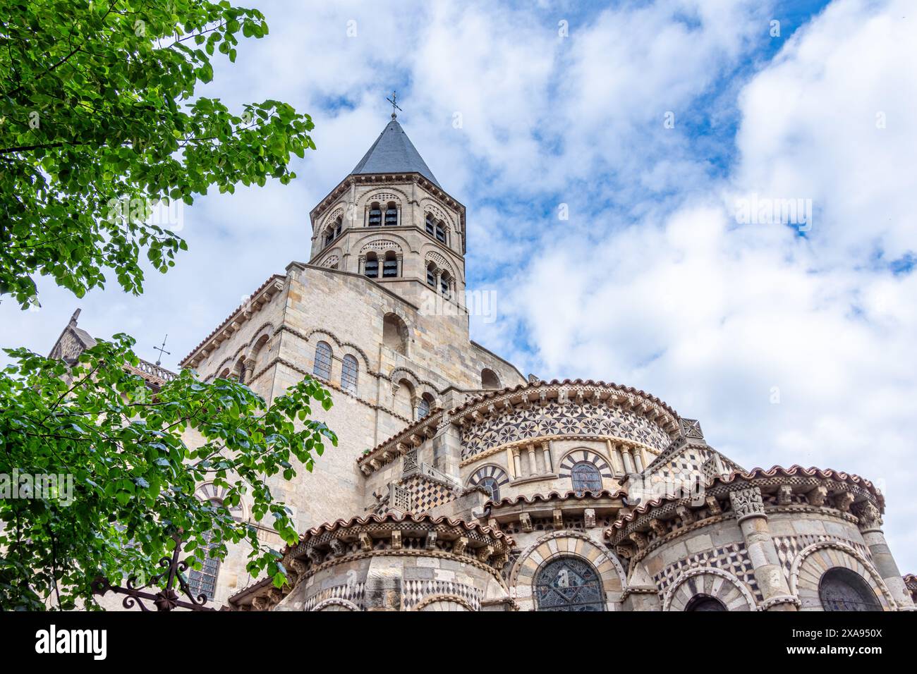Exterior view of the Notre-Dame-du-Port Basilica, a Romanesque-style ...