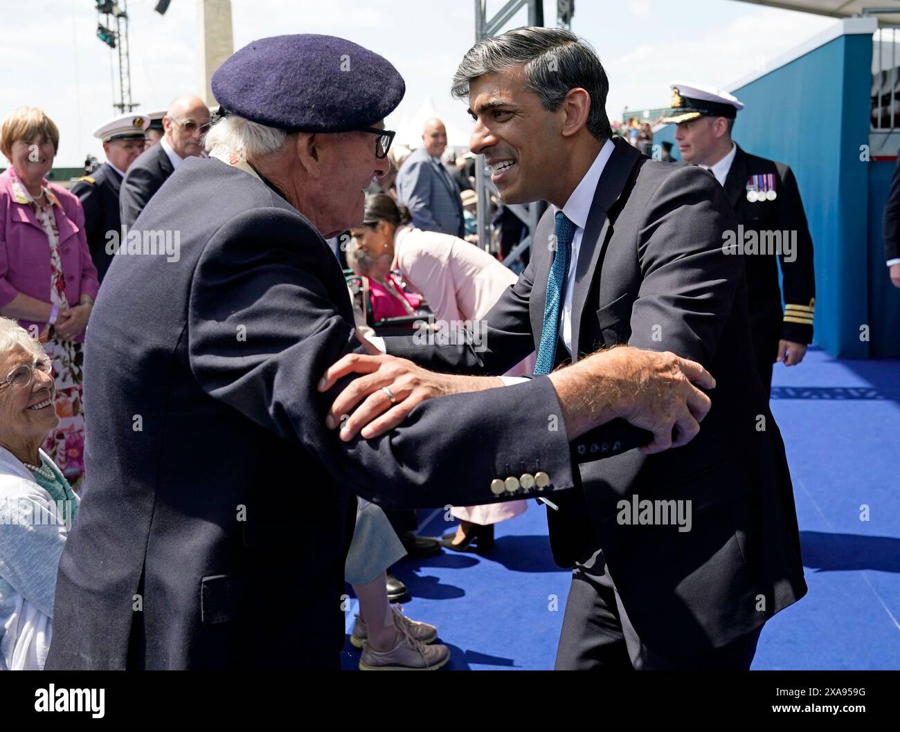 Prime Minister Rishi Sunak meets D-Day veteran Eric Bateman, who stood ...