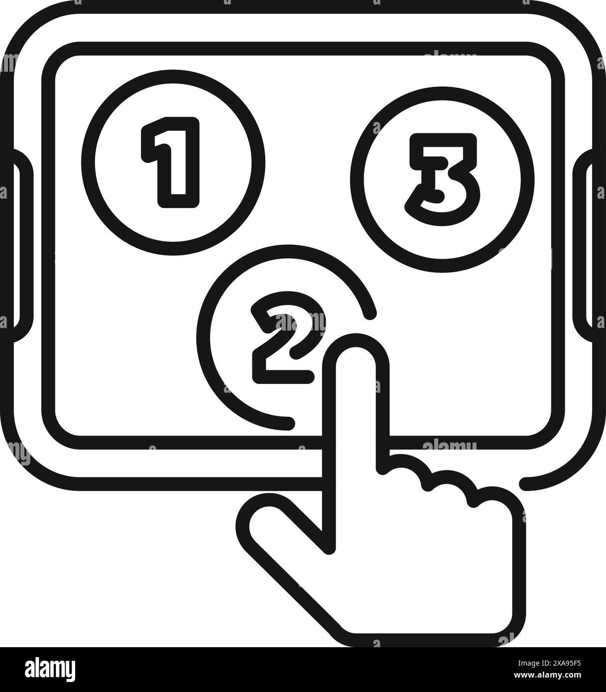 Person is pushing a button on a tablet, selecting the second of three ...