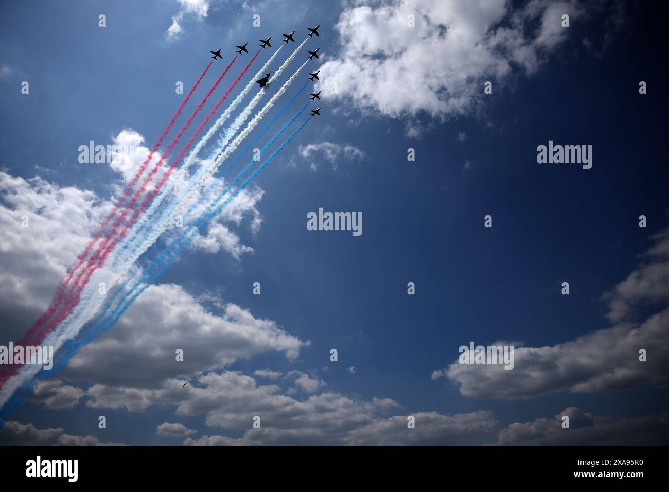 The Red Arrows perform a fly-past during the UK's national ...