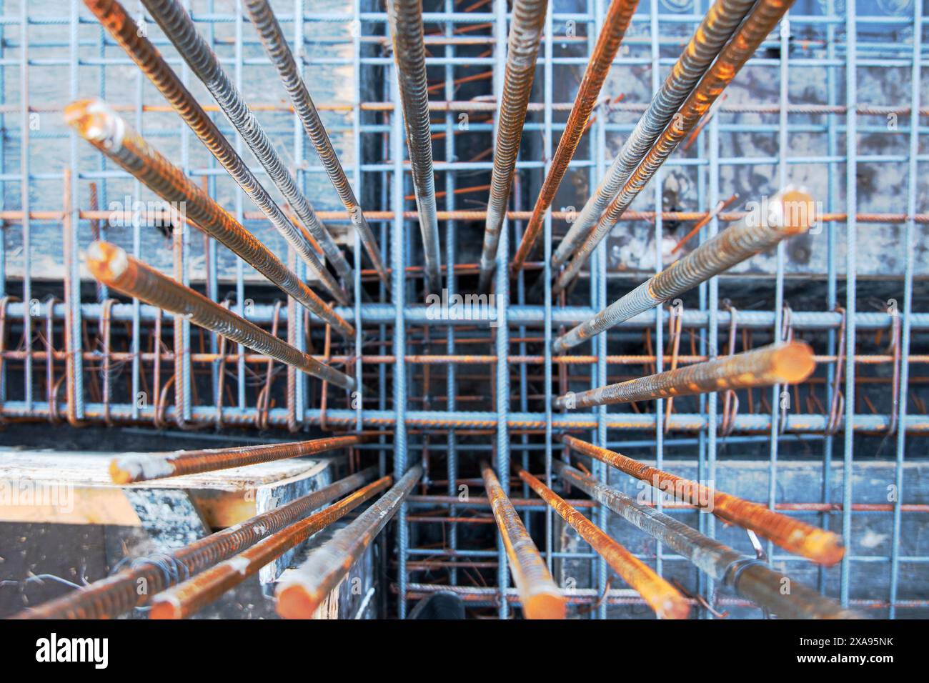 Embedded frame for a column made of steel reinforcement protrudes from ...