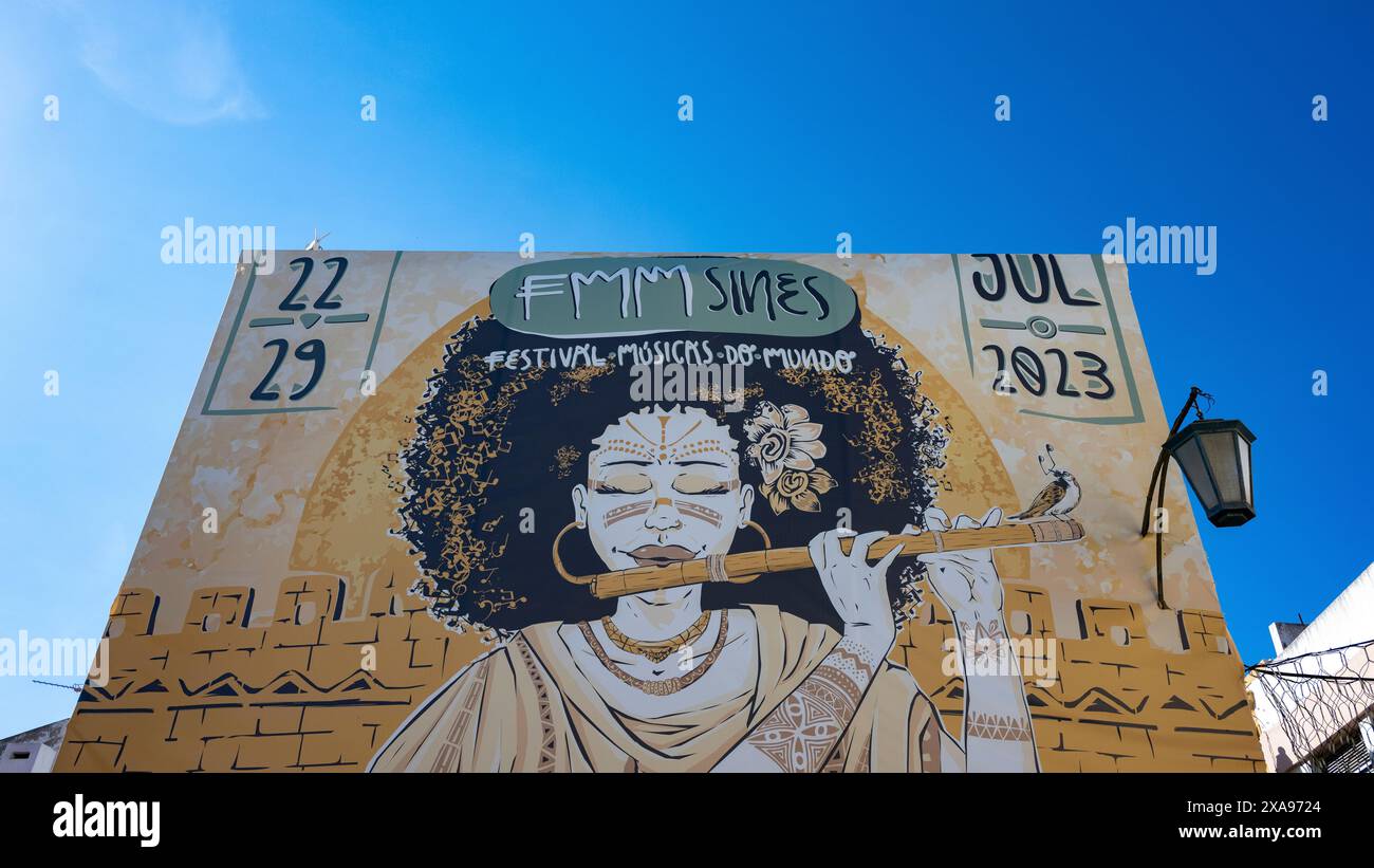 Advertising signage in the Town of Sines, Setubal, Portugal that is ...
