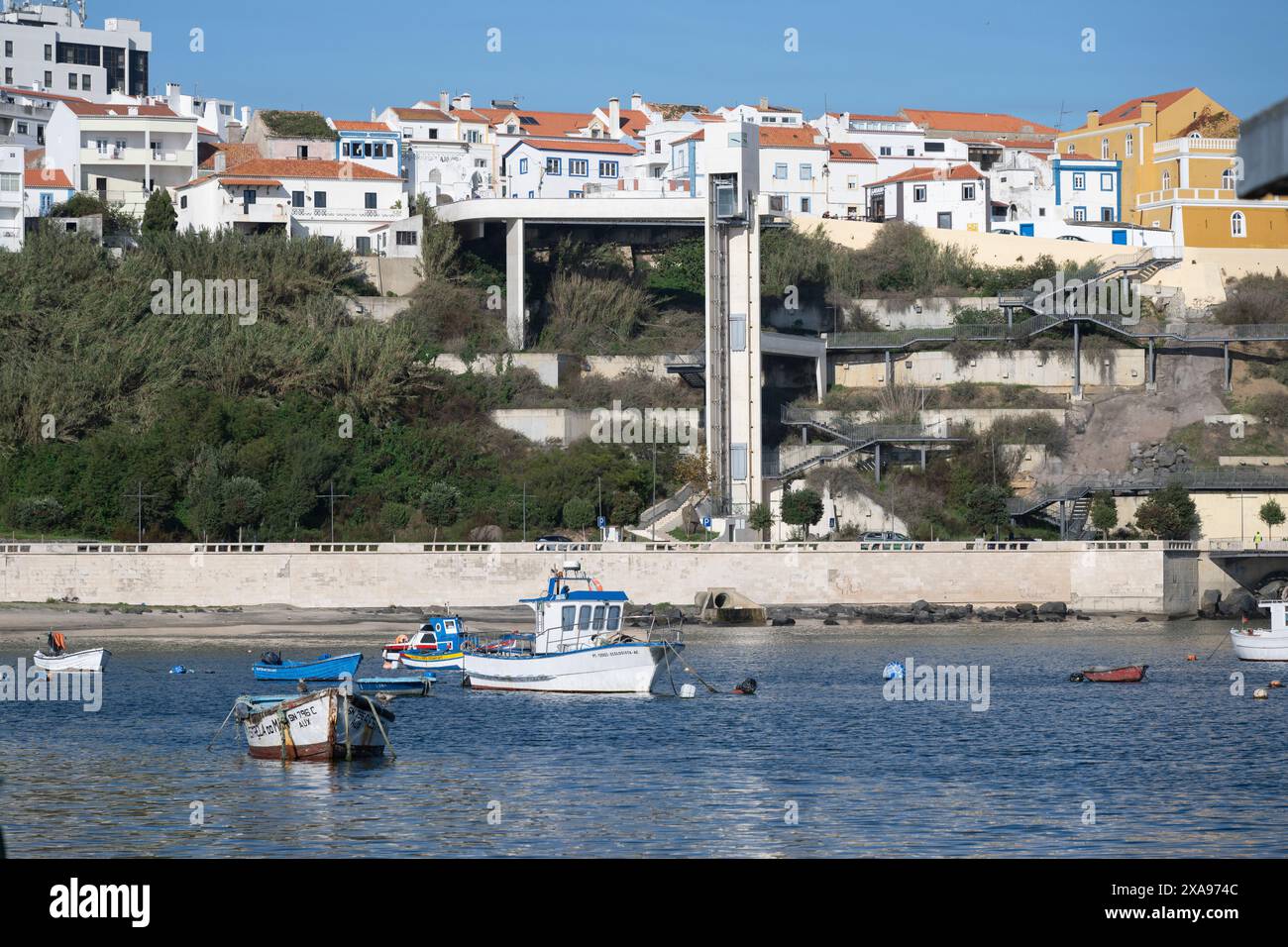 Ocean inlet coastline along the Town of Sines, Setubal, Portugal that ...