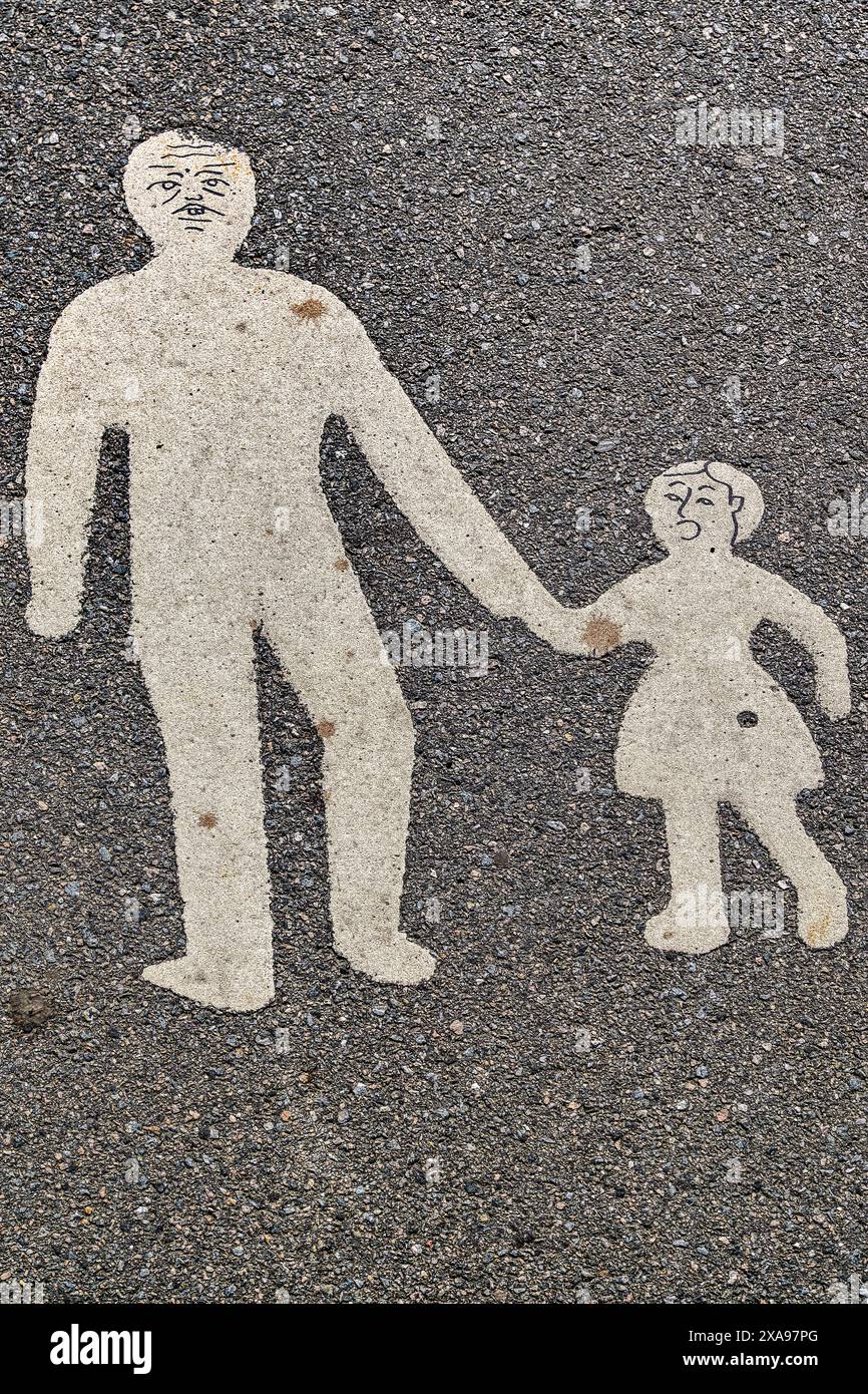 Road sign on asphalt for pedestrians special edition Stock Photo - Alamy