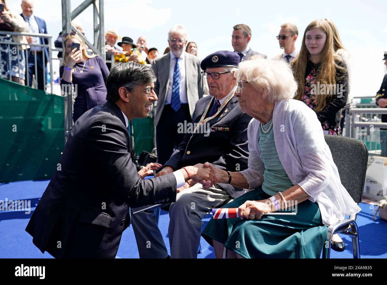 Prime Minister Rishi Sunak meets D-Day veteran Eric Bateman and his family following the UK's ...