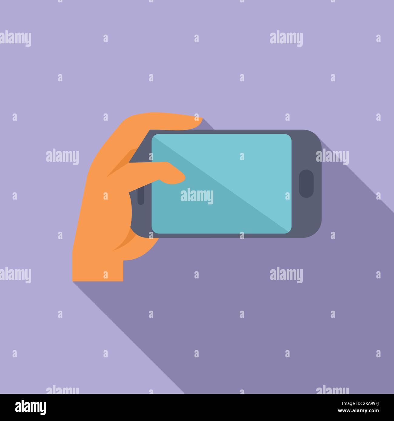 Hand is holding a smartphone horizontally, using it to take a picture ...