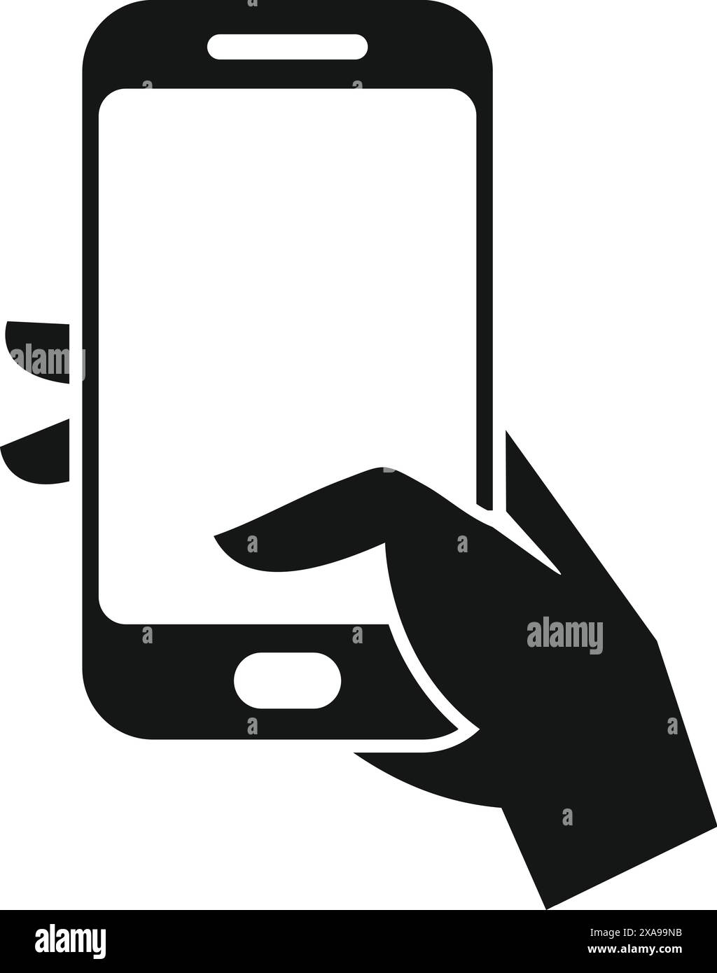 Person using a smartphone icon with hand holding and tapping on the ...