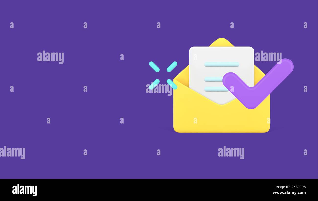 3d simple icon message received open envelope with blank letter and checkmark vector ...