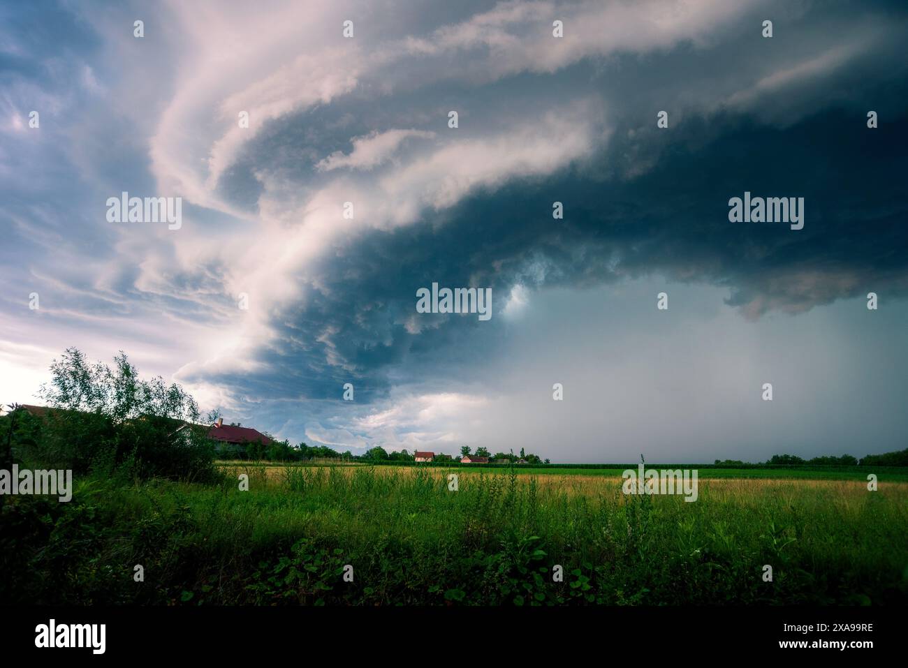 Beautiful and Amazing Ominous Supercell Thunderstorm Clouds over Green ...