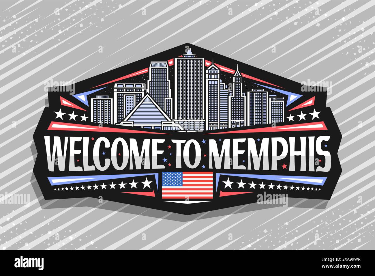 Vector logo for Memphis, black decorative label with line illustration ...