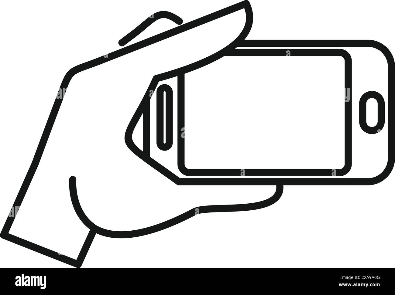 Hand holding a smartphone horizontally, using it to take a picture ...