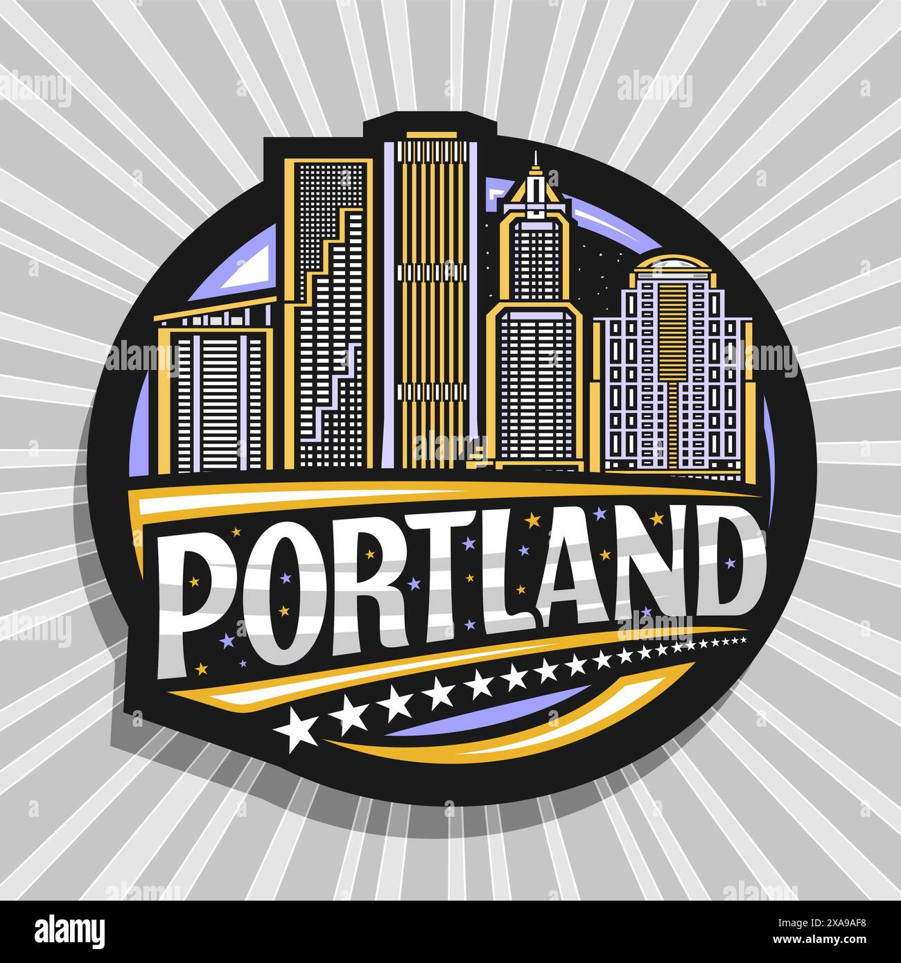 Vector logo for Portland, black decorative round label with line ...