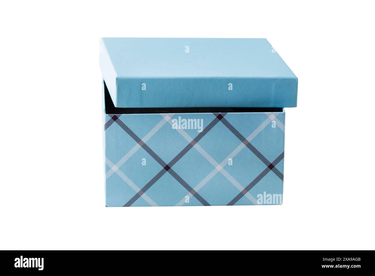 Blue gift box with lid ajar isolated on white background Stock Photo ...
