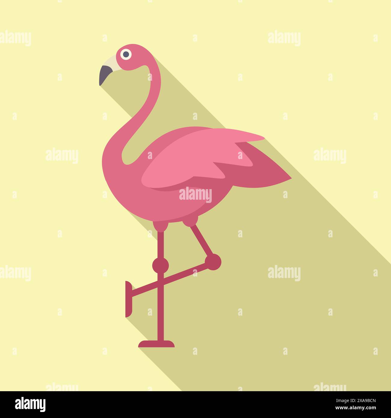Illustration of a flamingo balancing on one leg with a long shadow ...