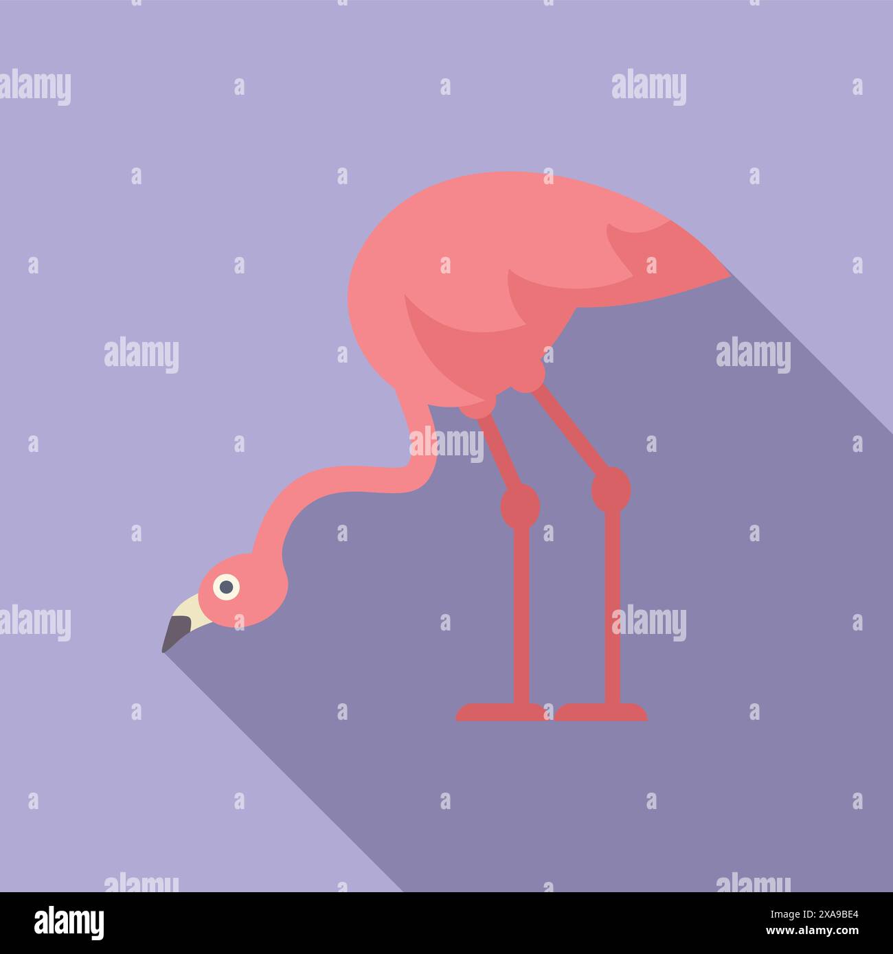 Minimalist vector illustration featuring a pink flamingo bending its ...