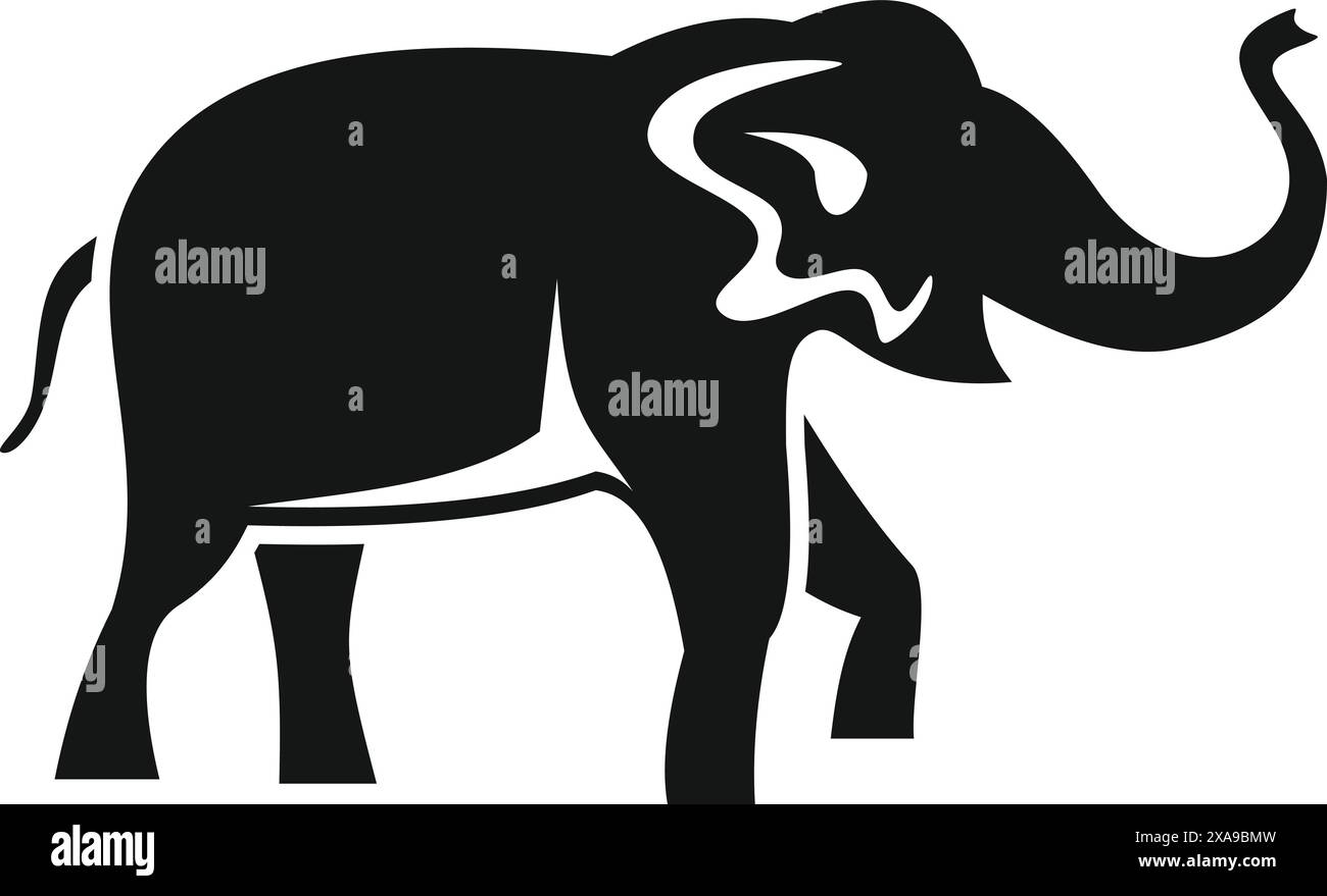 Black and white silhouette of an elephant raising its trunk ...