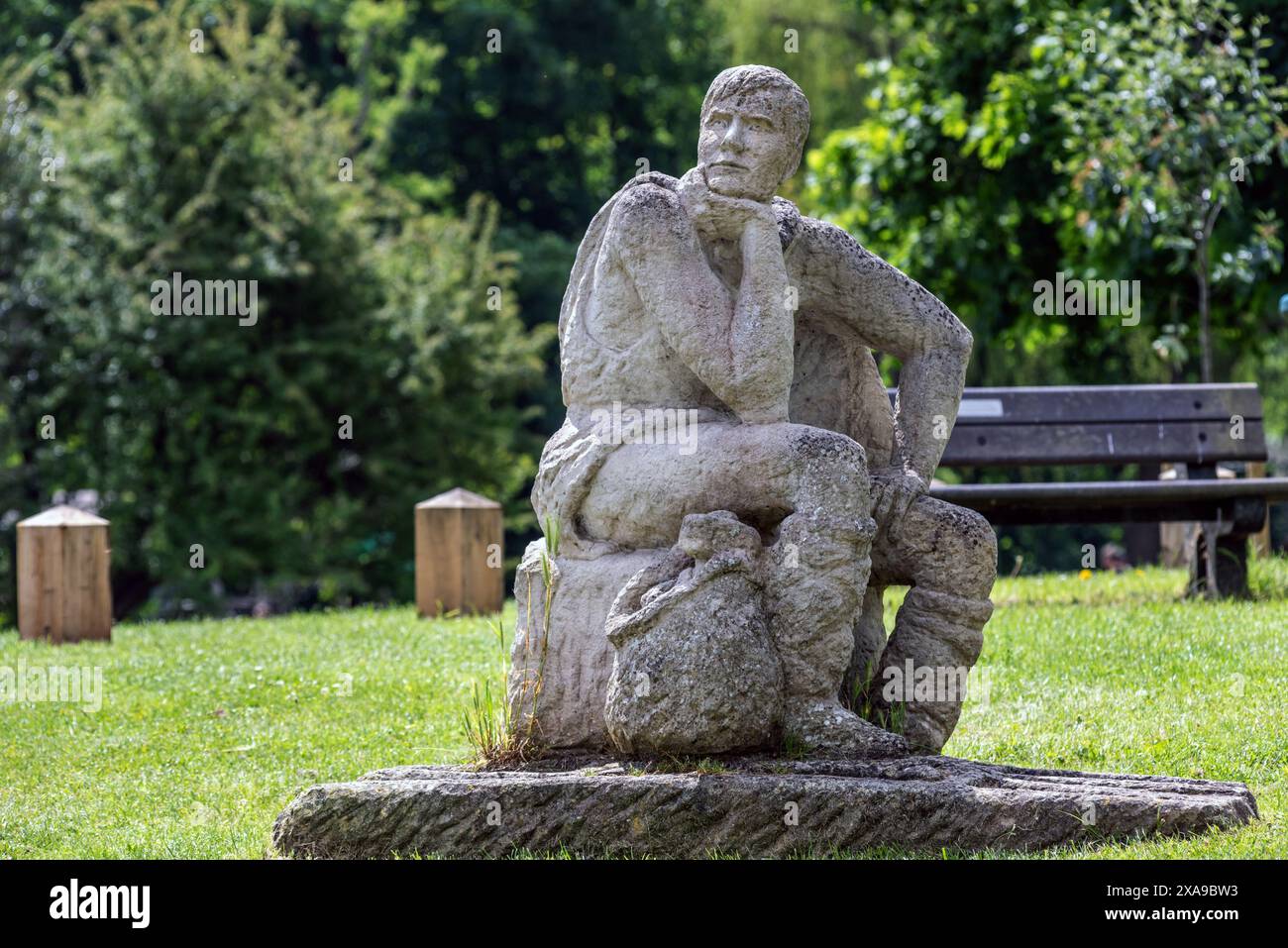 Steyning, June 1st 2024: Modern statue of St Cuthmann of Steyning by ...