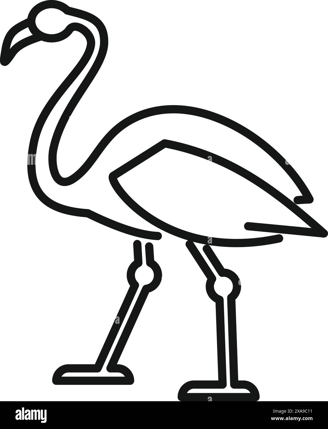Minimalist line drawing of a flamingo standing on its long legs Stock ...