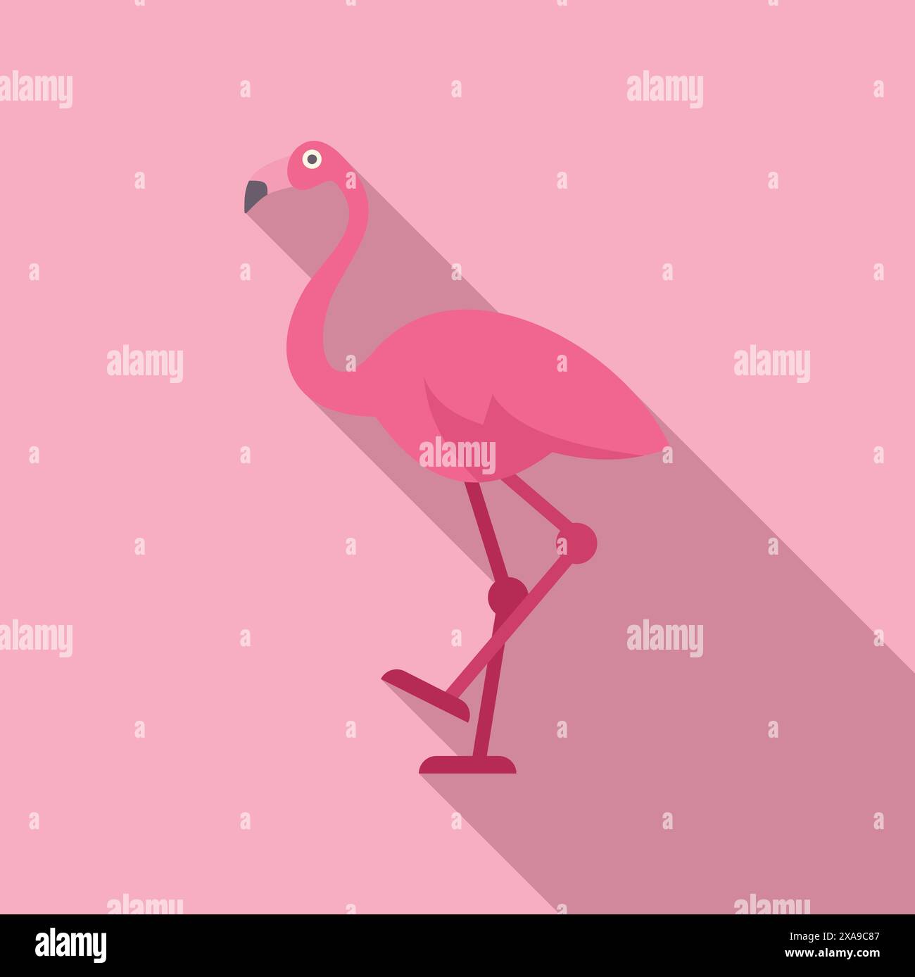 Bright pink flamingo is posing on a solid color background Stock Vector ...