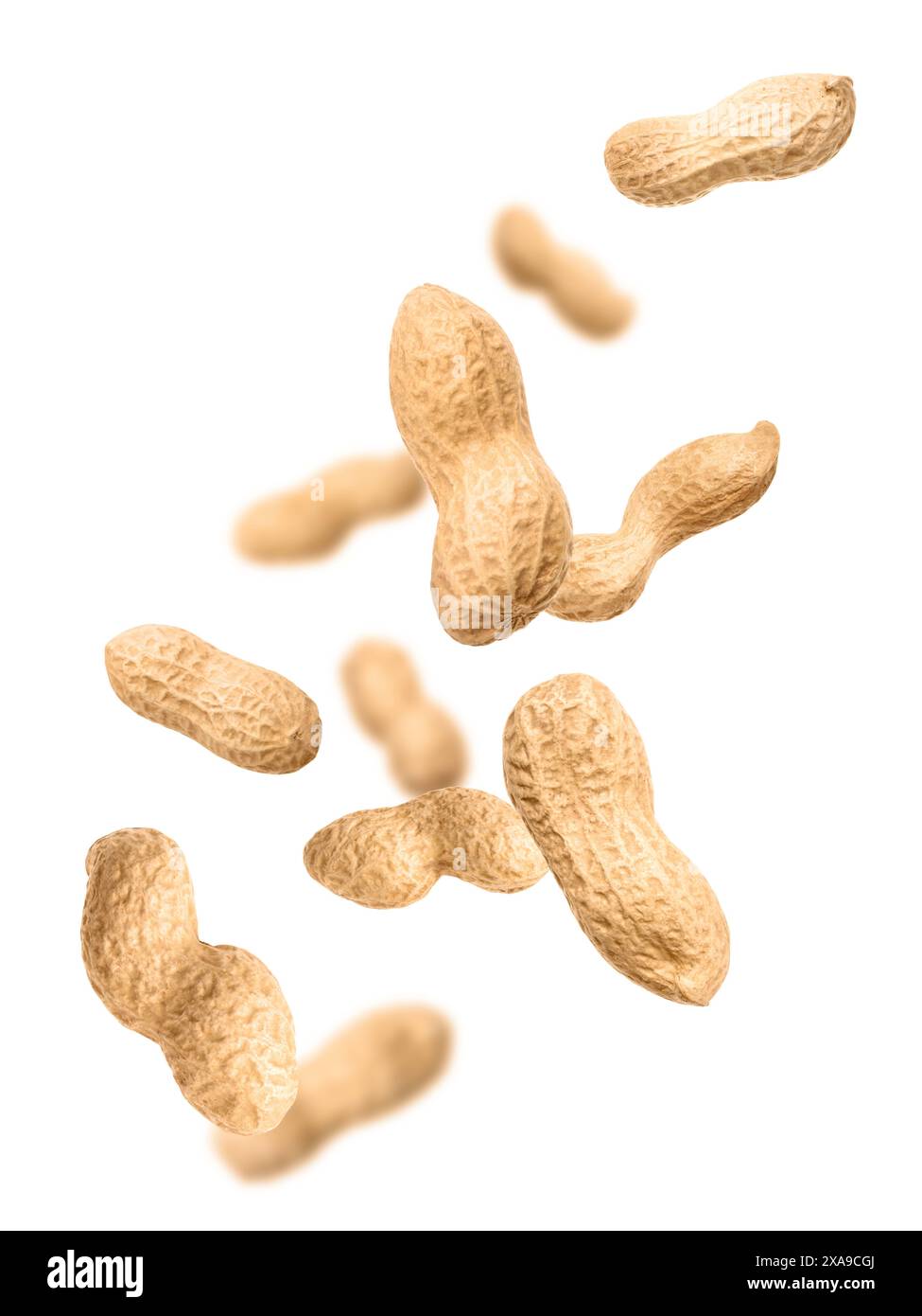 Unpeeled peanuts in air on white background Stock Photo - Alamy